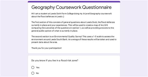 Geography Coursework Questionnaire Rleeds