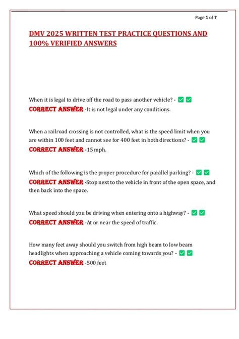 Dmv 2025 Written Test Practice Questions And 100 Verified Answers