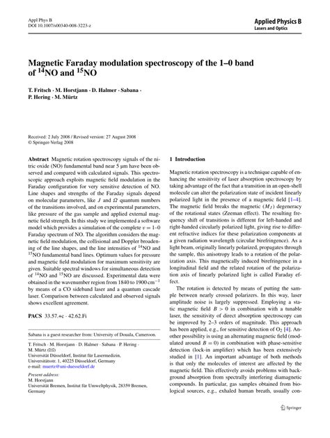 Pdf Magnetic Faraday Modulation Spectroscopy Of The 1 0 Band Of 14 No