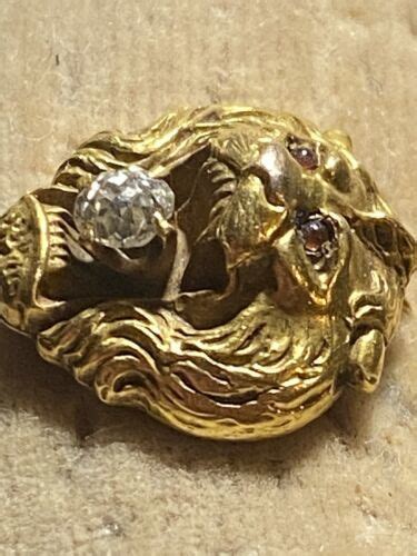 Carter Gough And Company Vintage 14k Gold Pin Lion Stickpin Diamond