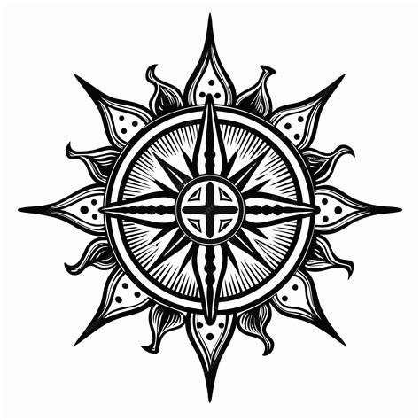 Intricate Black And White Mandala Compass Tattoo Design With Sun And