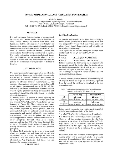 Pdf Voicing Assimilation As A Cue For Cluster Identification
