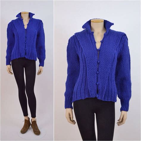 Cardigan Sweater 80s Vintage Chunky Knit Sweater Boho Hipster Hand