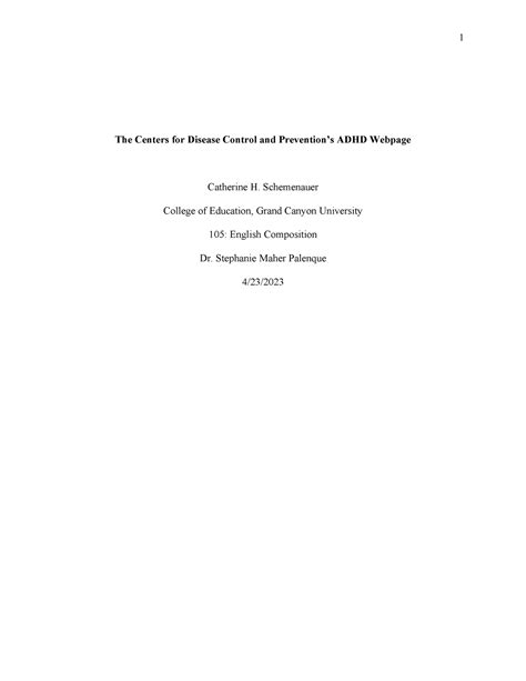 Rehtorical Analysis Essay Final The Centers For Disease Control And Preventions Adhd Webpage