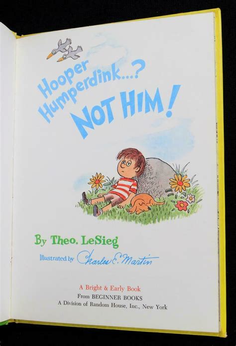 Hooper Humperdink Not Him First Edition By Dr Seuss As Theo
