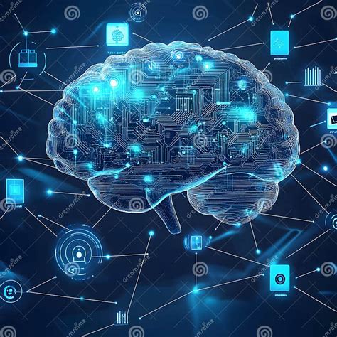 Digital Brain With Circuitry And Technology Icons Representing Ai