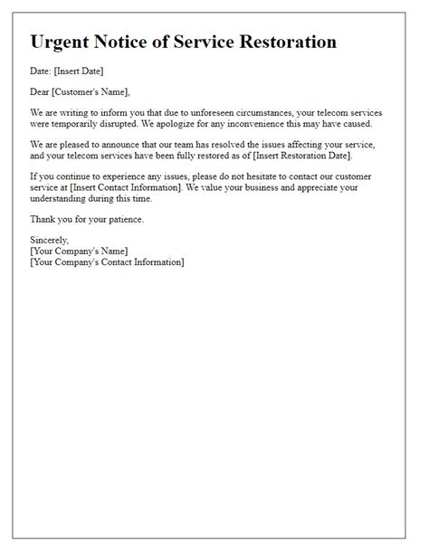 Letter Template For Telecom Service Restoration Notice Free Samples