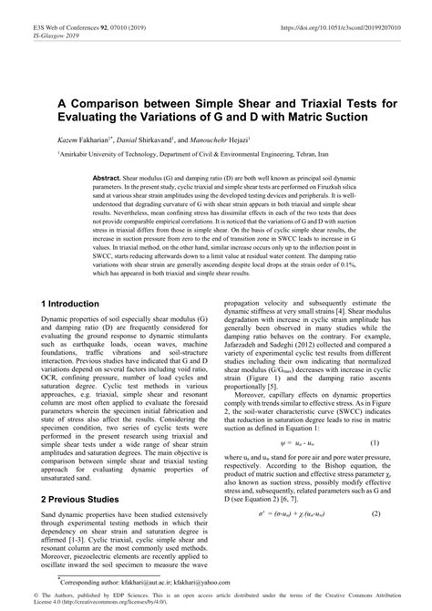 Pdf A Comparison Between Simple Shear And Triaxial Tests For Evaluating The Variations Of G