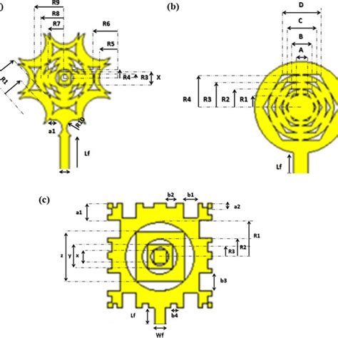 Two Dimensional Drawing Of Prototypes A Hexagonal Fractal Patch B Download Scientific Diagram
