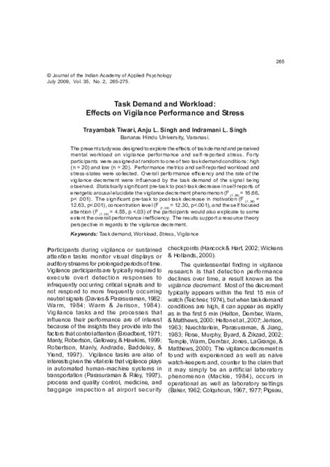 Pdf Task Demand And Workload Effects On Vigilance Performance And Stress