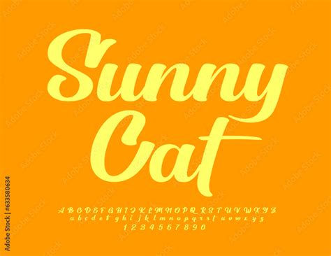 Vector Cute Logo Sunny Cat Yellow Cursive Font Beautiful Calligraphic