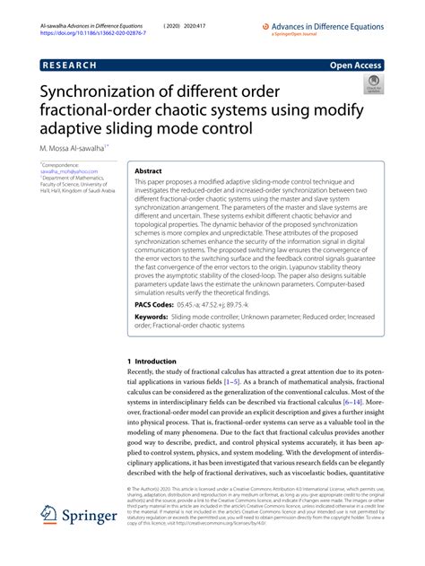 Pdf Synchronization Of Different Order Fractional Order Chaotic Systems Using Modify Adaptive