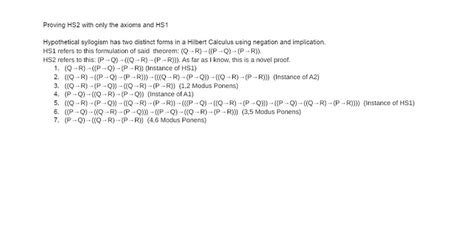 A Novel Proof Of Hypothetical Syllogism In A Hilbert Style Calculus R