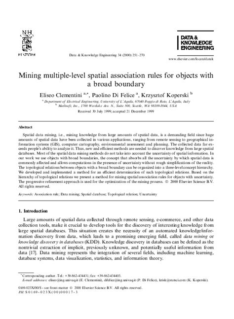 Pdf Mining Multiple Level Spatial Association Rules For Objects With A Broad Boundary