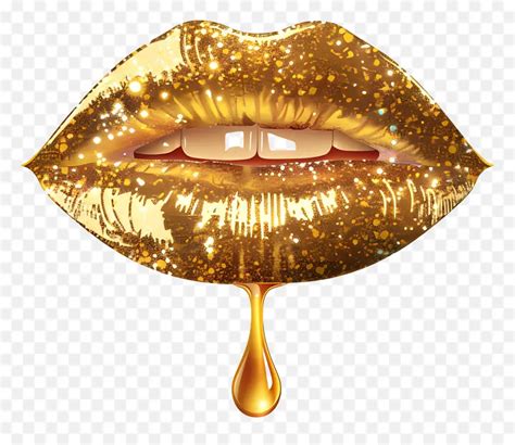 A Clipart Image Of Golden Lips With Glitter And A Dripping Effect 5868938