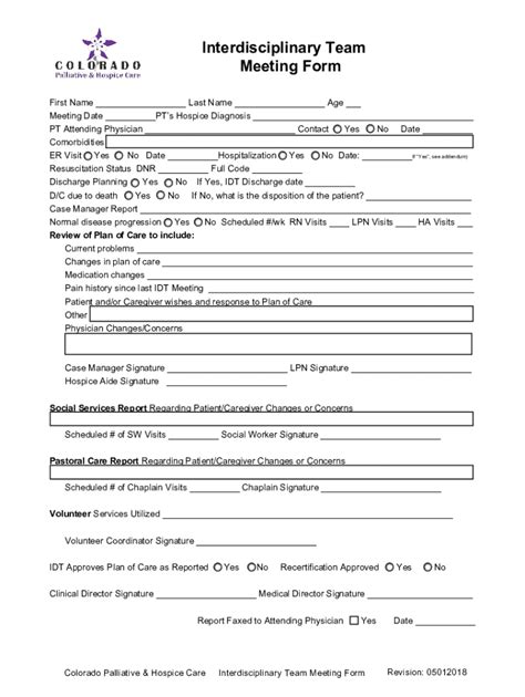 Fillable Online Interdisciplinary Team Meeting Form 2018 Patient Care