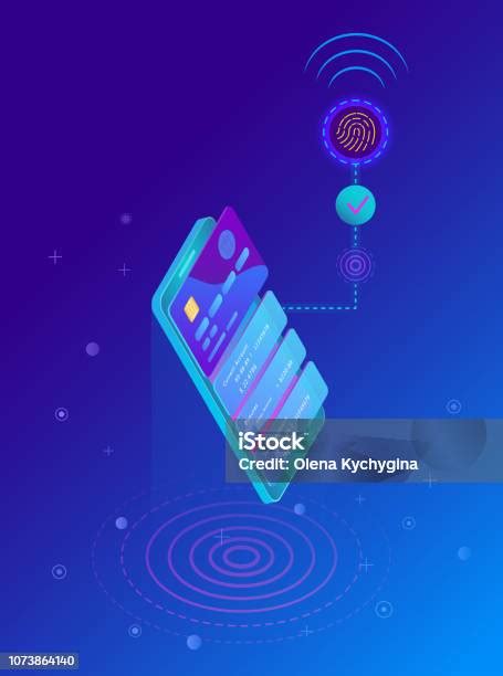 지문 검사 생체 인식 시스템 설계 지문 인증 개념입니다 휴대 전화로 신용 카드로 온라인 지불 해야 합니다 지불 과정입니다 자외선 배경 벡터 일러스트입니다 디자인에 대한 스톡