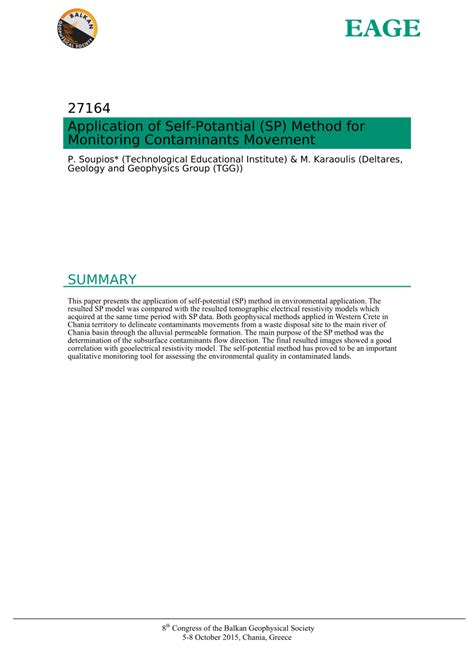 Pdf Application Of Self Potential Sp Method For Monitoring Contaminants Movement