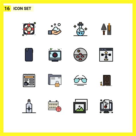 Mobile Interface Flat Color Filled Line Set Of 16 Pictograms Of Smart Phone Tool Lab Masonry
