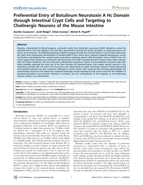 Pdf Preferential Entry Of Botulinum Neurotoxin A Hc Domain Through