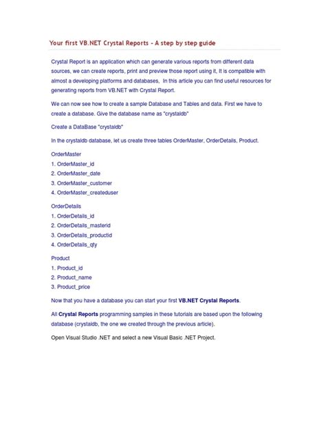 Your First Vb Net Crystal Reports A Step By Step Guide Pdf Microsoft Sql Server