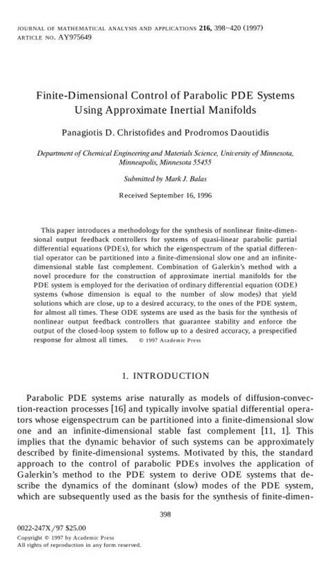 pdf finite dimensional control of parabolic pde …