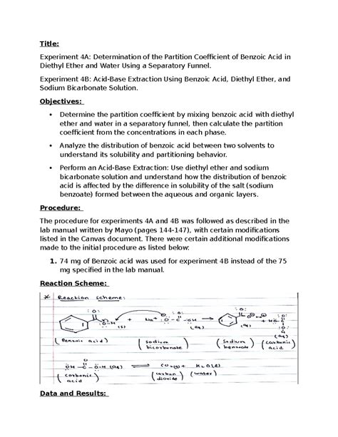 Lab Report On Partition Coefficient And Acid Base Extraction Module 2