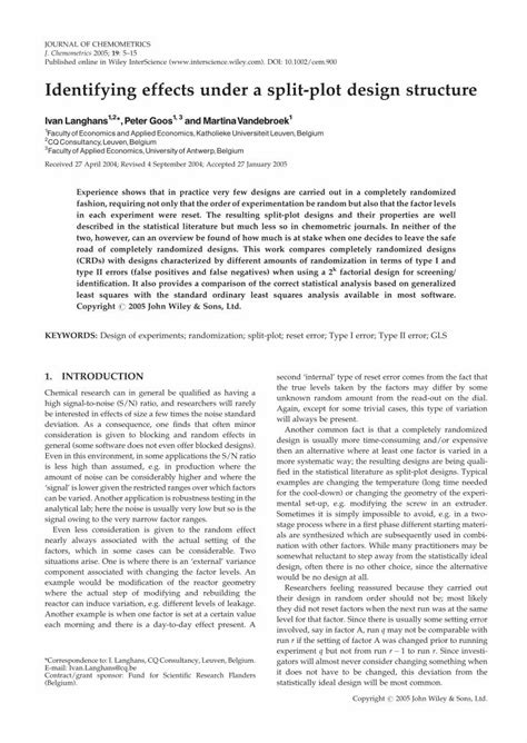 PDF Identifying Effects Under A Split Plot Design Structure DOKUMEN TIPS