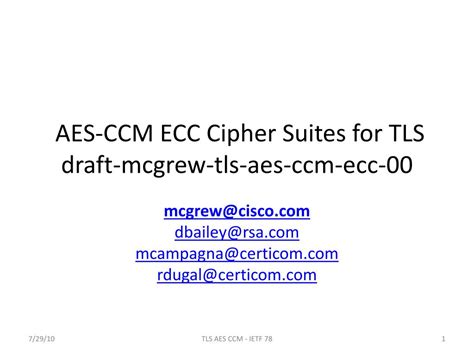 PPT AES CCM ECC Cipher Suites For TLS Draft Mcgrew Tls Aes Ccm Ecc PowerPoint Presentation