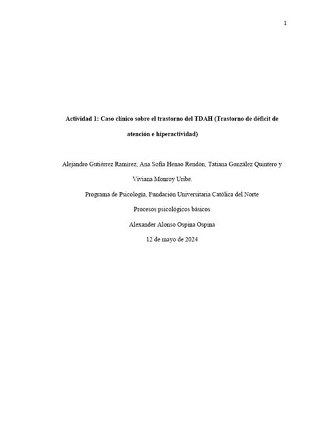 Actividad 1 Procesos Psicológicos Básicos Pdf Desorden Hiperactivo Y Deficit De Atencion