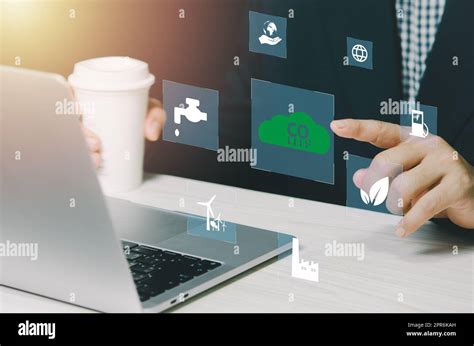 Businessman Hand Touches Global Warming Renewable Energya Virtual