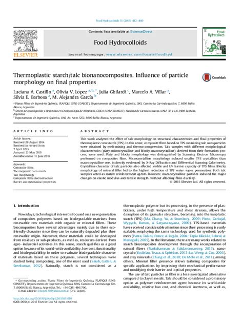 Pdf Thermoplastic Starchtalc Bionanocomposites Influence Of