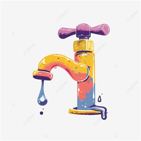 만화 물이 뚝뚝 떨어지는 수도꼭지의 납작한 색 평면 디자인 색깔 색상 Png 일러스트 및 이미지 에 대한 무료 다운로드