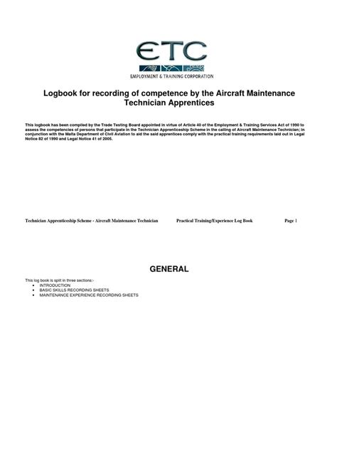 Aircraft Maintenance Technician Apprentice Logbook Pdf Apprenticeship