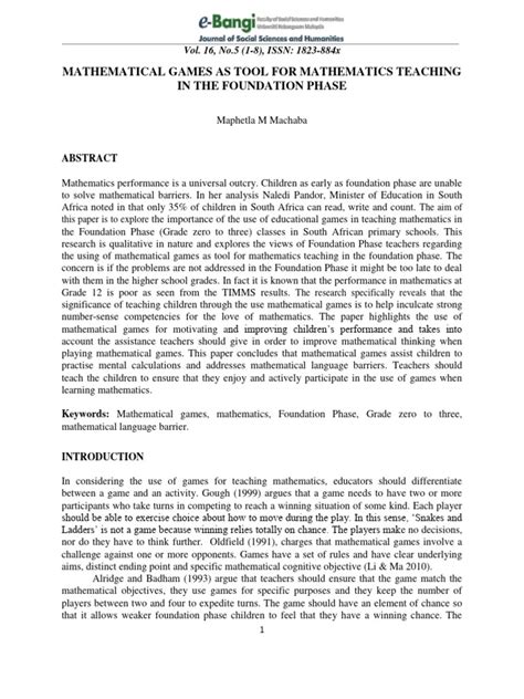 mathematical games as tool for mathematical teaching pdf