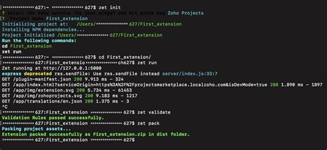 creating extension using cli online help zoho projects