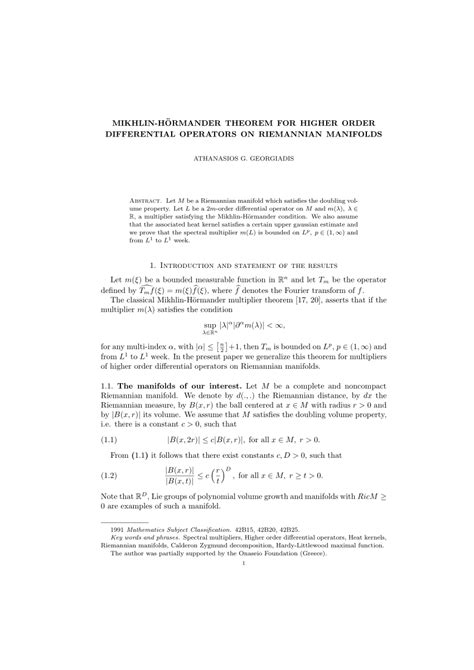 Pdf Mikhlin Hörmander Theorem For Higher Order Differential Operators On Riemannian Manifolds