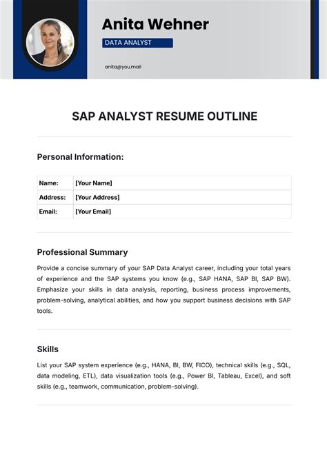 Free Sap Analyst Resume Outline Template To Edit Online