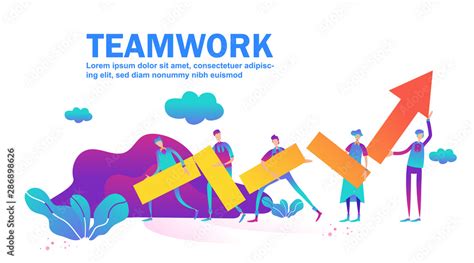 Vector Teamwork Business Concept Team People Standing And Holding