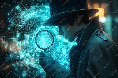 A Detective Examining Digital Clues With A Magnifying Glass In A