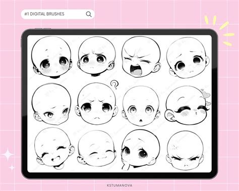 Photoshop Chibi Emote Face Brushes Photoshop Chibi Anime Heads Brushset Digital Brushes Clip