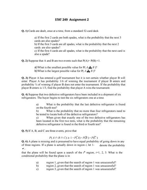 Stat249f21 A2 Assignment 2 Stat 249 Assignment 2 Q 1 Cards Are