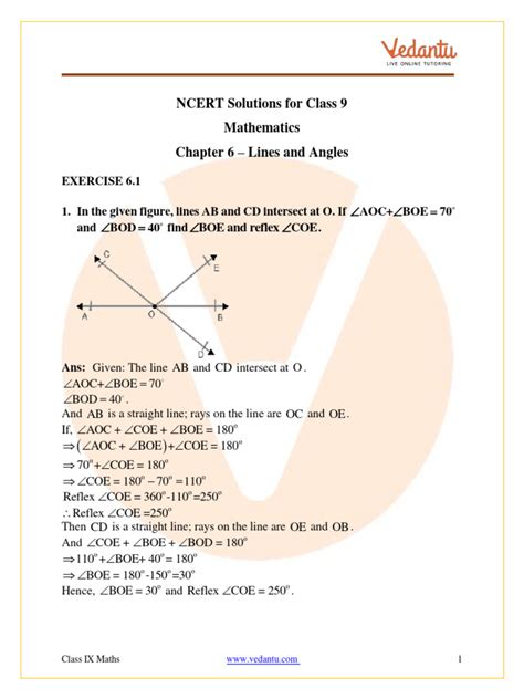 Ncert Solutions Class 9 Maths Exercise 61 Chapter 6 Lines And Angles Pdf Triangle