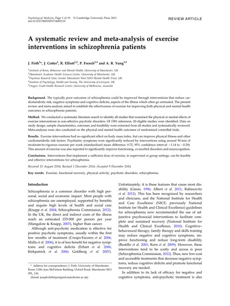Pdf A Systematic Review And Meta Analysis Of Exercise Interventions In Schizophrenia Patients