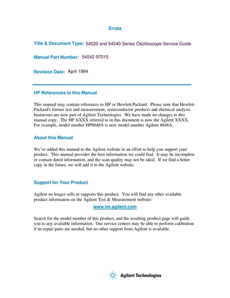 Hewlett Packard 54522a Oscilloscope Service Manual Opweb The Free