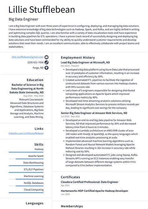 Amazon Big Data Engineer Resume Examples Resumecat