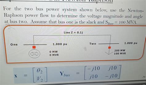 For The Two Bus Power System Shown Below Use The Newtonraphson Power Flow To Determine The