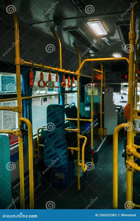 Vertical Shot Of Inside Of Empty Public Bus Stock Image Image Of