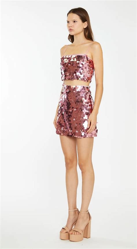 Rose Large Sequin Strappy Crop Top 6 Sequin Mini Skirts Colorful