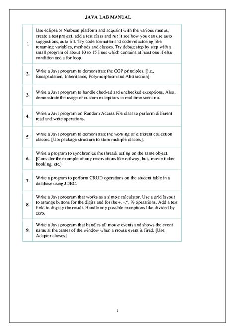Java Lab Manual Activities And Projects For Oop Principles Exceptions